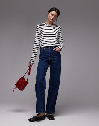 Arket Lupine - Jean ample &agrave; taille haute - Bleu moyen d&eacute;lav&eacute;-Noir