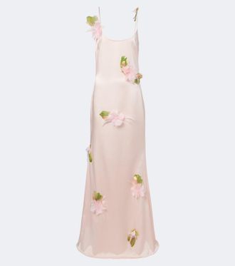 New Arrivals Robe longue Nara en satin &agrave; plumes