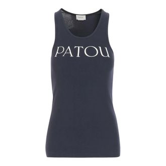 Patou Femme, Tops, Bleu, Taille: 42 FR D&eacute;bardeur logo marine blanc coton