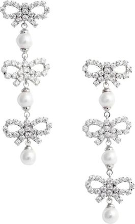 Self Portrait Femme, Accessoires, Gris, Taille: ONE Size Micro Bow Pearl Tiered Earrings