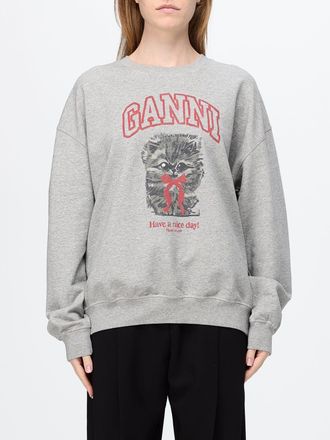 Ganni Sweat-shirt en coton &agrave; col rond et coupe d&eacute;contract&eacute;e avec logo
