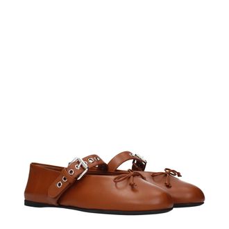 Miu Miu Womens Brown Leather Ballet Flats