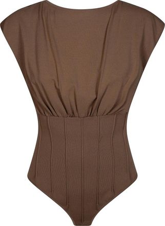 Elisabetta Franchi Femme, Tops, Beige, Taille: 40 FR Body en maille avec collier