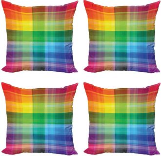 Abakuhaus Jahrgang Rainbow Kissenbezug Set (4 Stück), Retro Plaid, moderner doppelseitiger Digitaldruck, 40 cm, Mehrfarbig