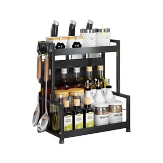 Generic Küchenregal, Gewürzregal aus Edelstahl mit 4 Haken und Messerhalterschutz for die Organisation auf der Arbeitsplatte(35cm)