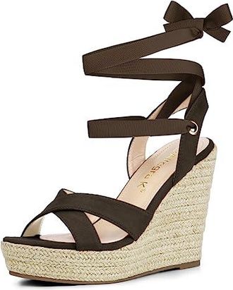 Allegra K Sandales compensées à Lacets Espadrille pour Femmes Café 39