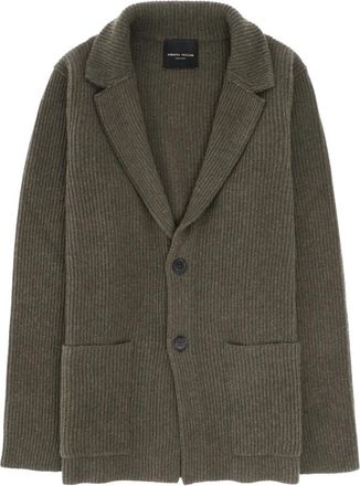 Roberto Collina Homme, Pulls, Vert, Taille: L Cardigan en laine m&eacute;rinos extra-fine c&ocirc;tel&eacute;e