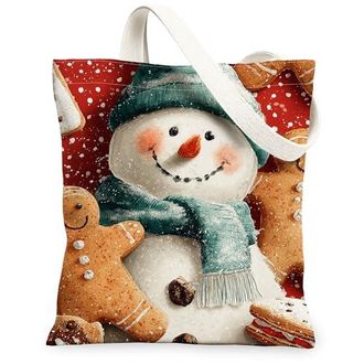 Generic Sacs fourre-tout en toile motif bonhomme de neige, sacs de courses r&eacute;utilisables, l&eacute;gers et lavables, Rouge, 13x15 Inch