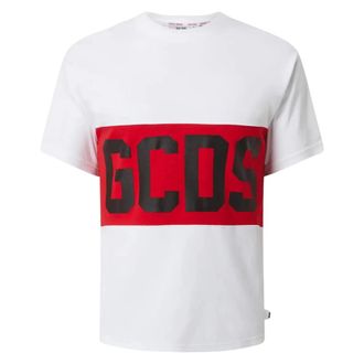 GCDS Logo Band Oversized Wei&szlig;es T-Shirt - - Tops - Herren - Wei&szlig; - XL