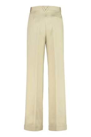 Bottega Veneta Womens High-Rise Cotton Trousers Sand Wide-Leg