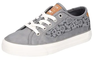 Mustang Jeans Damen Sneaker Schn&uuml;rschuh floral H&auml;kelspitze 1272-309, Gr&ouml;&szlig;e:37 EU, Farbe:Blau