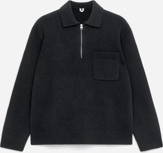 Arket Gestricktes Polohemd Aus Wolle Mit Rei&szlig;verschluss -Schwarz