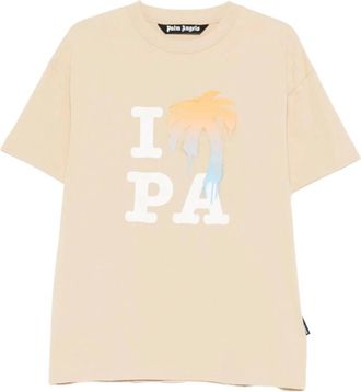 Palm Angels Homme, Tops, Beige, Taille: M T-shirt &agrave; imprim&eacute; palmier