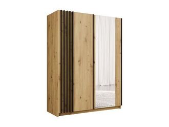 Vente-Unique Armoire 2 Portes coulissantes - avec Miroir - L150 cm - Coloris : Naturel et Noir - CALELA
