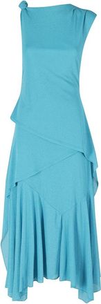 Ganni Femme, Robes, Bleu, Taille: 36 FR Marl Mesh Draped Knot Detailing Long Dress