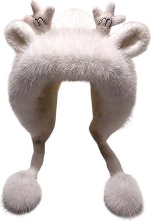 Generic Bonnet Femme Hiver Bonnet Femme Chapeau Femme Hiver Confortable Classique - Bonnet Trappeur Cerf Doux Hiver, Pompon Th&eacute;matique et Cache-Oreilles, Chau