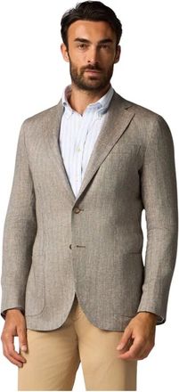 Brooks Brothers Homme, Vestes, Brun, Taille: XL Blazer en lin &agrave; chevrons
