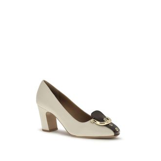 Ferragamo Womens Gancini-Embellished Calf Leather Pump Beige Bos