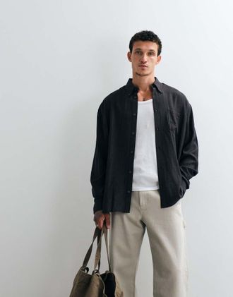 Weekday Chemise oversize ample &agrave; rayures - Gris fonc&eacute;