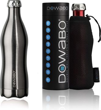 Dowabo Isolierflasche - Edelstahl Trinkflasche, BPA-frei, kohlens&auml;uredicht, auslaufsicher - inklusive Bottle-Bag - Silver 750 ml