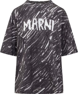 Marni Femme, Tops, Multicolore, Taille: 36 FR T-shirt Logo Gribouill&eacute;