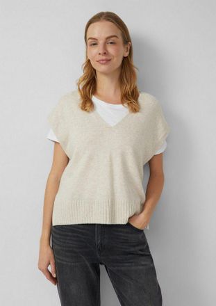 s.Oliver Kurzarmpullover Strickpullunder Pullunder aus Wollmix mit Seitenschlitz und &uuml;berschnittener Schulter