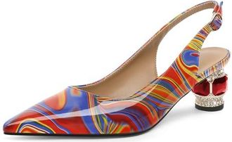 EDEFS Escarpins Slingback Femme Polyvalents Talon Bas Bloc 5 cm Cuir Verni Bout Pointu avec Strass Cristal pour Mariages Gala Tapis Rouge & Tenue Quotidienn