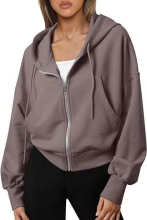 Generic Sweat-shirt surdimensionn&eacute; pour femme - Veste &agrave; capuche - Veste &agrave; capuche pour femme - Fermeture &eacute;clair compl&egrave;te - Sweats coup&eacute;s - Vestes d&eacute;contract&eacute;e