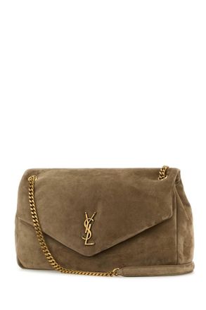 Saint Laurent Womens Dove Grey Suede Leather Large Calypso Shoulder Bag Dry Grain Borse A Tracolla
