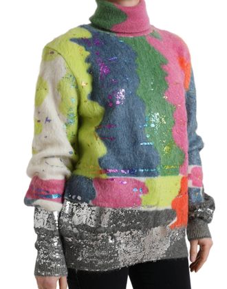 Dolce & Gabbana Womens Mohair Turtleneck Multicolor Nylon Wool