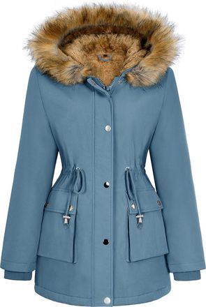 Heekpek Xnova Damen Wintermantel Parka Fleece Gef&uuml;ttert Warm mit Kapuze, Winterjacke Mantel Jacken Mittlere lang, Winddicht Wasserabweisendem Outdoorjacke Coa