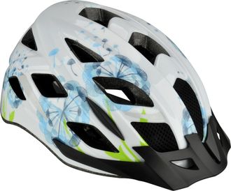 Fischer Erwachsene Fahrradhelm, Radhelm, Cityhelm Urban Flower, S/M, 52-59cm, weiß blau, mit beleuchtetem Innenring-System