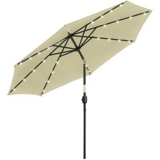 OUTSUNNY Parasol de jardin ext&eacute;rieur - Outsunny - rond, lumi&egrave;res led solaires, manivelle inclinable, 8 baleines - &Oslash; 265 x 233 cm - beige