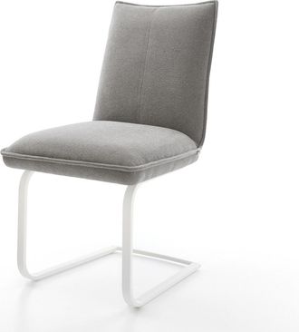DELIFE Freischwinger Lelio-Flex Strukturstoff Soft Grau Freischwinger flach Wei&szlig; Taschenfederkern, Esszimmerst&uuml;hle
