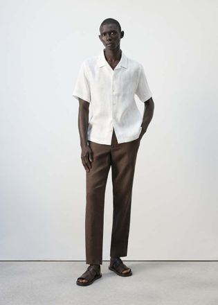 Mango Pantalon 100 % lin slim fit chocolat - Homme - 38 - MANGO MAN