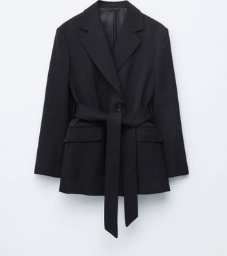 & Other Stories Blazer in Schwarz mit hohem Wollanteil und G&uuml;rtel