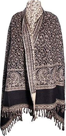 Tibet &Eacute;charpe dhiver chaude noire en laine de yak pur - D&eacute;coration - Couverture unisexe surdimensionn&eacute;e - Cadeau luxueux, Noir/beige, taille unique