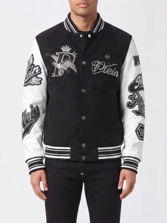 Philipp Plein Blouson bomber style coll&egrave;ge en cuir de veau avec logo brod&eacute; et finitions contrastantes