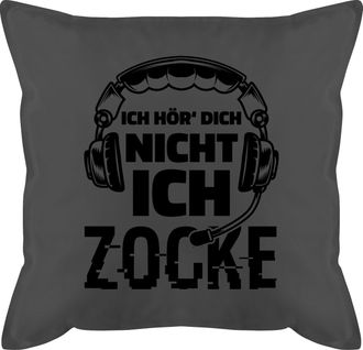Shirtracer Kissen 50x50 - Statement - Ich h&ouml;r dich nicht ich zocke Headset Glitch schwarz - 50 x 50 cm - Grau - statement-kissen statements zock mit f&uuml;llung kopf