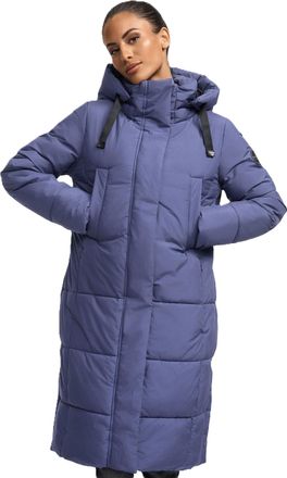 Marikoo Damen Winterjacke (S-3XL) - Steppjacke, lang geschnitten, seitliche Gehschlitze, Kapuze (abnehmbar), Warme Jacke Frauen - N001 (XXL, Blue-Viloet)