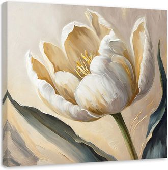 Feeby Vlies - Leinwand Bilder - Beige Gemalte Blumen - 50x50 cm - Deko Wohnzimmer - Wandbilder Schlafzimmer - Deko Aesthetic - Wand Deko - Leinwand Groß - D