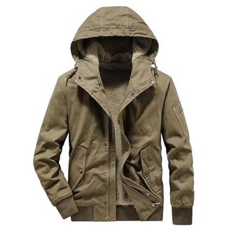Generic Veste dhiver chaude en coton cargo avec fermeture éclair et doublure en polaire pour homme, kaki, S