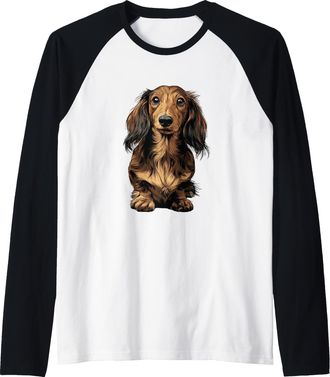 Whyitsme Design Braun und Hellbraun Langhaar Dackel Hund Illustration Raglan