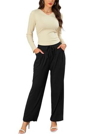 SHEKINI Ensemble Pantalon Femme Chic et Elegant 2 Pi&egrave;ces Haut Court Manche Longue Slim Fit Pantalon Fluide avec Poches Jogging Surv&ecirc;tements D&eacute;contract&eacute;e Loung