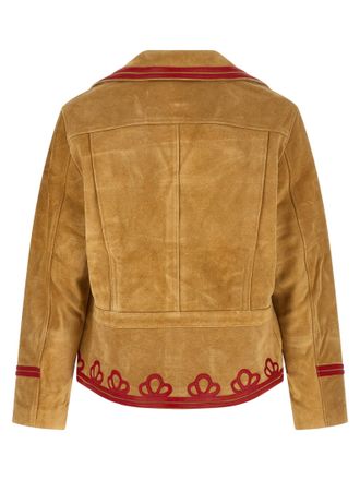 Bode Mens Beige Cowhide Leather Jacket Clothing