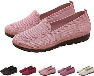Generic Chaussures plates tricot&eacute;es pour femme, coupe large, coupe extra large, l&eacute;g&egrave;res et confortables, chaussures d&eacute;contract&eacute;es &agrave; enfiler en maille respiran