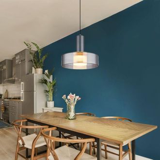 Globo Lighting Pendelleuchte Hängelampe Deckenlampe led Esszimmerlampe Alu Grau Glas Rauchfarbe