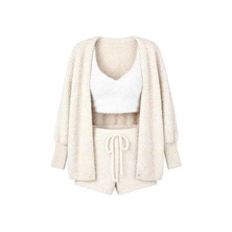 Generic YUJIEBB Ensemble de pyjama moelleux pour femme, v&ecirc;tements de nuit d&eacute;contract&eacute;s, d&eacute;bardeur et short &agrave; capuche, grande taille, ensemble de loisirs, pyja