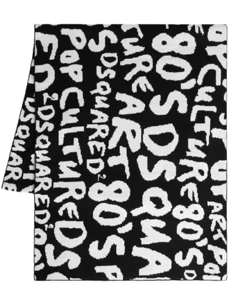 Dsquared2 &eacute;charpe en laine &agrave; logo intarsia - Noir