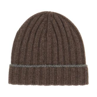 Brunello Cucinelli Homme, Accessoires, Brun, Taille: L Bonnet en cachemire c&ocirc;tel&eacute;